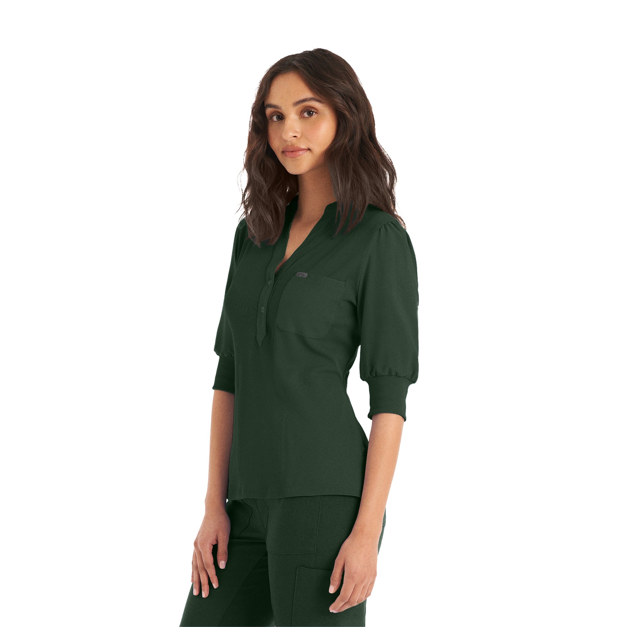 LANDAU FORWARD 3/4 SLEEVE RIBBED TOP | Scrubcetera