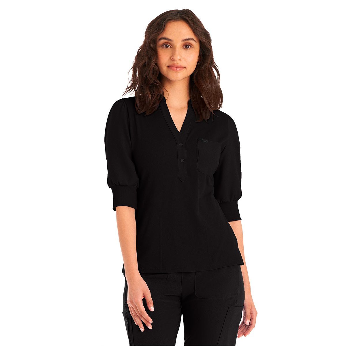 LANDAU FORWARD 3/4 SLEEVE RIBBED TOP | Scrubcetera